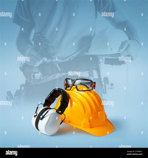 Safety Helmet Ear Muffs And Goggles Personal Protective Equipment And