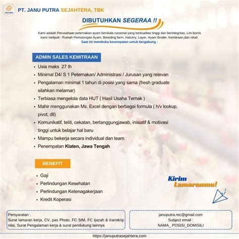 Lowongan Kerja Admin Sales Kemitraan SPV Breeding Penimbang PPL