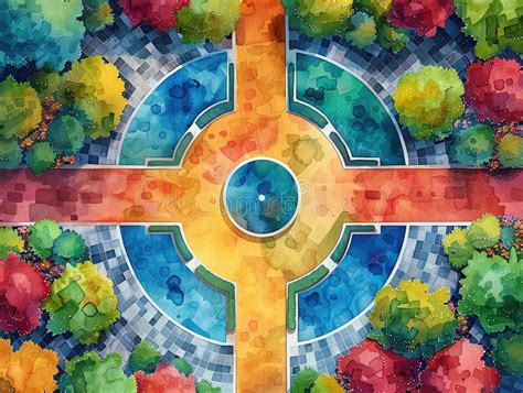 Fan Zones Flat Design Top View Community Theme Water Color Vivid