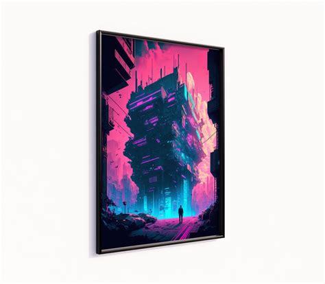 Futuristic City Wall Art Sci Fi Poster City Lights Artwork Cyber City