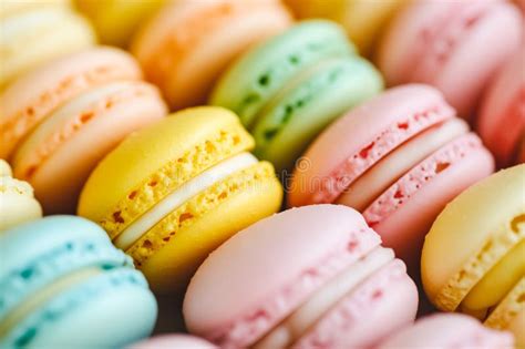 Cierre De Coloridos Macarones En Una Variedad De Sabores Stock De