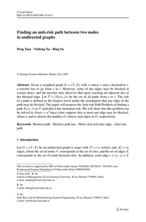 Pdf Finding An Anti Risk Path Between Two Nodes In Undirected Graphs