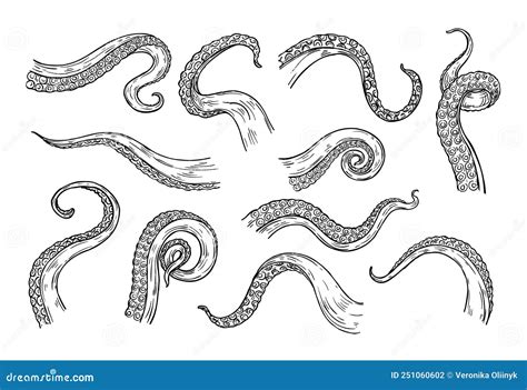 Octopus Cthulhu Squid Monster Tentacles Woodcut Vector Illustration