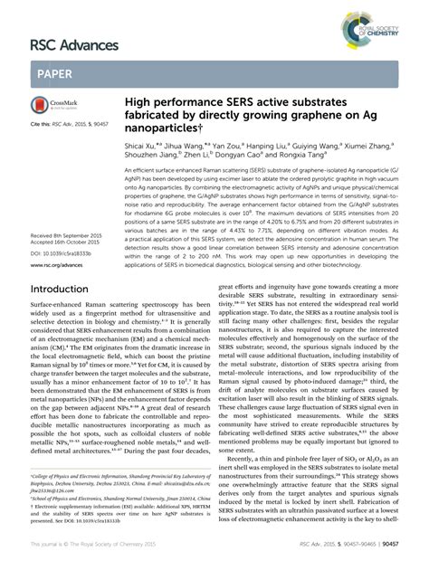 Pdf High Performance Sers Active Substrates Fabricated By Directly