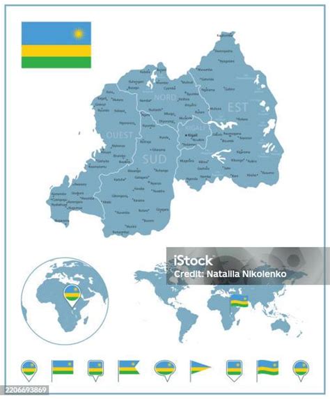 르완다 지역 및 도시가 있는 상세 지도 깃발 지구본 국가 개요 세계 지도의 국가 위치 세트 관광에 대한 스톡 벡터 아트 및 기타 이미지 Istock