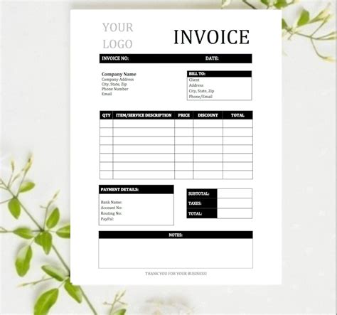 Invoice Template Editable Invoice Printable Invoice Simple Etsy