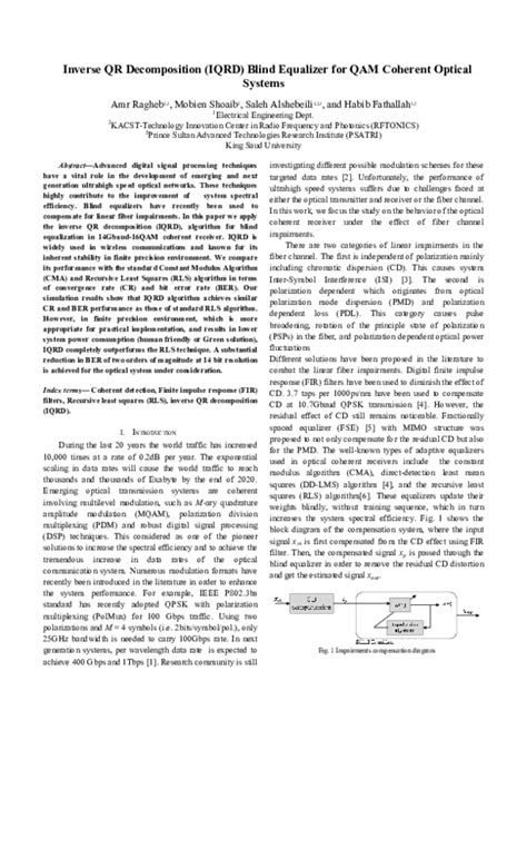 Pdf Inverse Qr Decomposition Iqrd Blind Equalizer For Qam Coherent Optical Systems Habib