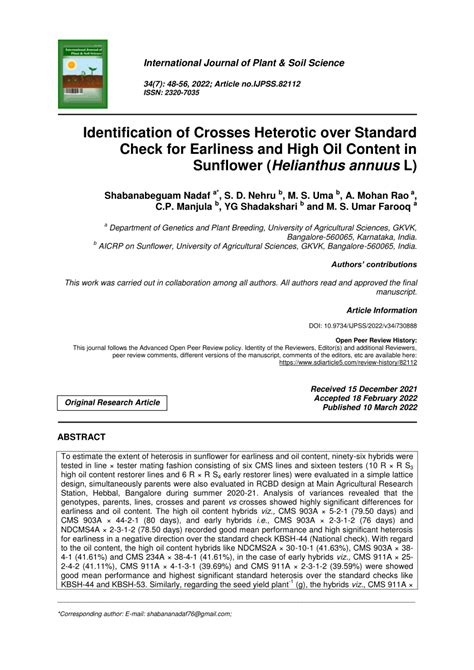 Pdf Identification Of Crosses Heterotic Over Standard Check For Earliness And High Oil Content