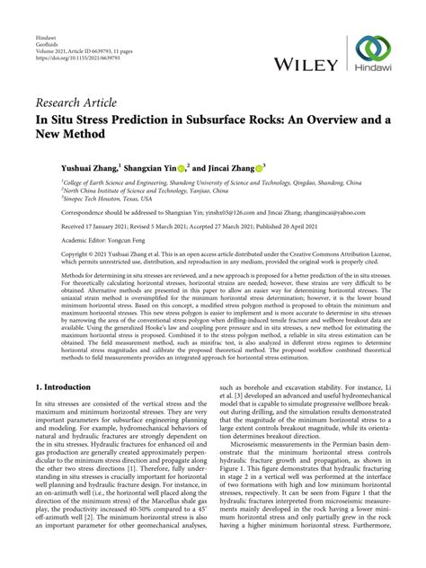 Pdf In Situ Stress Prediction In Subsurface Rocks An Overview And A New Method