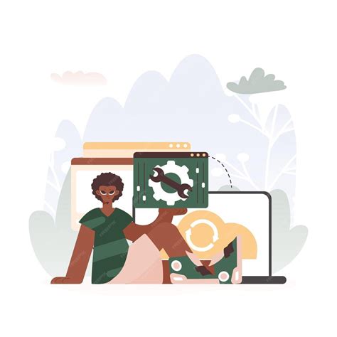 Premium Vector A Vector Chart Of A Man Holding A Browser Window With