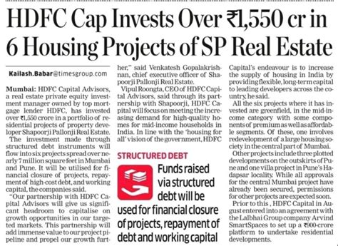 Nipun Sharma On Linkedin Spre Shapoorjipallonji Hdfc Realestate Growth Partnership Demand