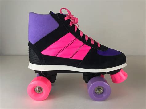 Vintage 80s Retro Roller Skates Neon Colors Yellow Pink And
