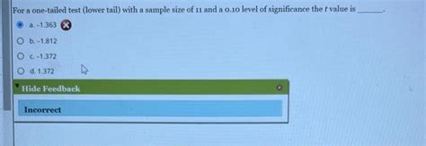Solved For A One Tailed Test Lower Tail With A Sample Size