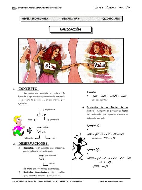 Ii Bim 5to Año Alg Guía 6 Radicación Pdf Matemáticas