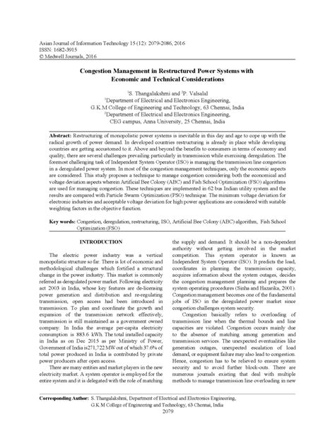 Pdf Congestion Management In Restructured Power Systems With Economic