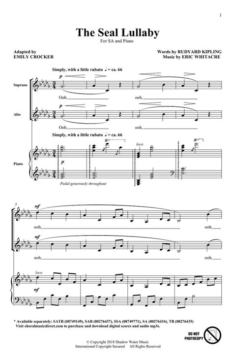 Eric Whitacre The Seal Lullaby Arr Emily Crocker Sheet Music Notes