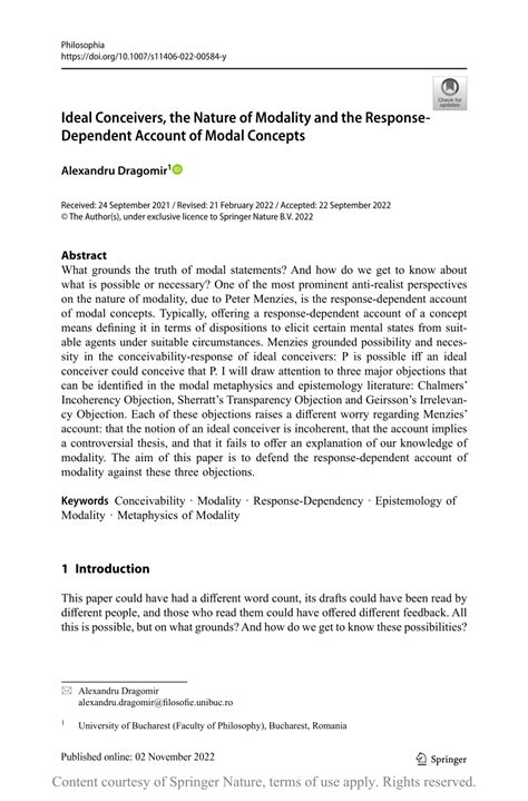 ideal conceivers the nature of modality and the response dependent