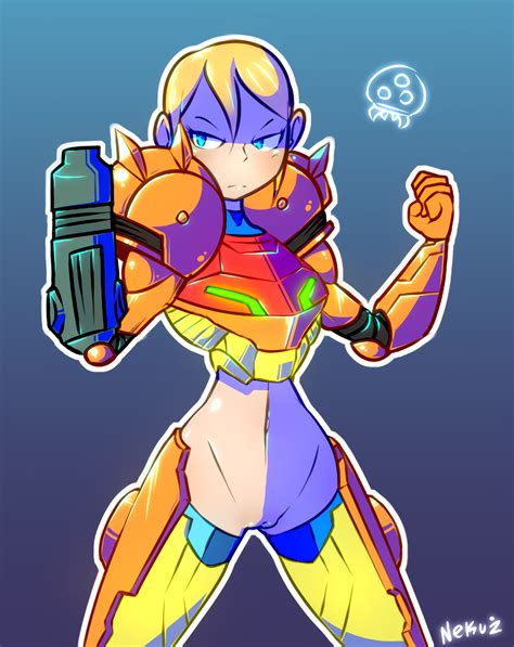 Rule 34 1girls Armor Armored Samus Blonde Hair Blue Eyes Bottomless