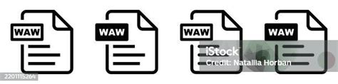 Waw 파일 형식 아이콘이 설정됩니다 Waw 파일 다운로드 기호 텍스트 이미지 벡터 이미지 비디오 대화형 양식의 파일 형식입니다  파일 형식에 대한 스톡 벡터 아트 및