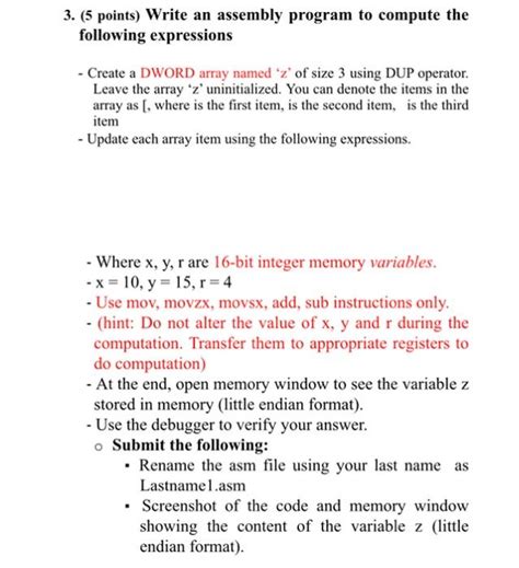 Solved 3 5 Points Write An Assembly Program To Compute