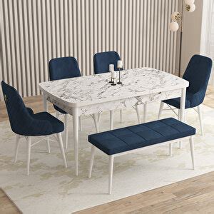 Rovena Flora Beyaz Mermer Desen 80x132 Mdf Açılabilir Mutfak Masası