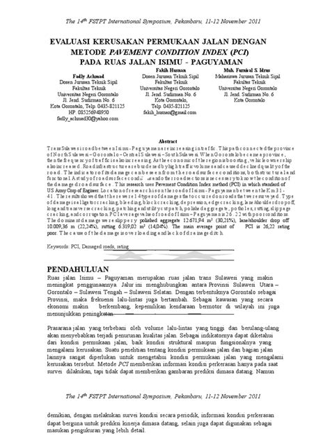 Pdf Evaluasi Kerusakan Permukaan Jalan Dengan Metode Pavement Condition Index Pci Pada Ruas