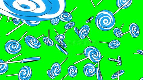 Toon Style Lollipops Of Green Color On A Blue Chroma Key Background