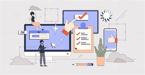 User Experience Or UX Best Website Practices Tiny Person Neubrutalism