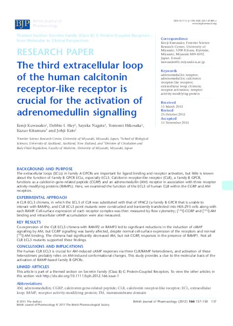 Pdf The Third Extracellular Loop Of The Human Calcitonin Receptor Like Receptor Is Crucial For