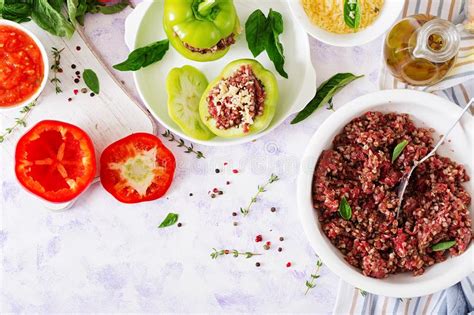 Stuffed Pepper With Minced Meat And Buckwheat Porridge Stock Image