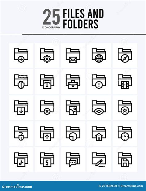 25 Files And Folders Outline Icons Pack Vector Illustration Stock