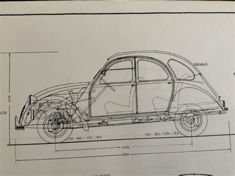 Citroen 2cv 4 1972 Construction Drawing Art Work Blueprint