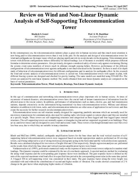 Pdf Review On Wind And Non Linear Dynamic Analysis Of Self Supporting