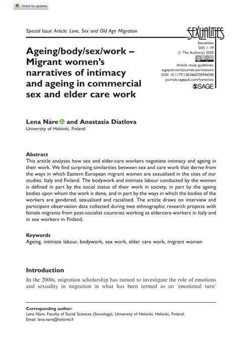 Pdf Ageing Body Sex Work Migrant Women Narratives Of Intimacy And