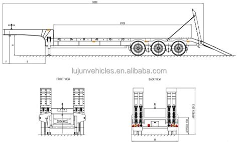 Lujun 12 Wheelers Container Chassis Loader Lowbed Truck Low Bed Trailer Low Platform Semi