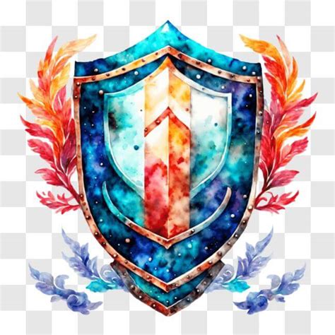 Download Watercolor Shield With Colorful Leaves And Flowers Pngs Online
