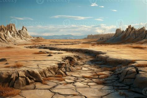 Barren Landscape With Deep Fault Lines Generative Ai 31580318 Stock