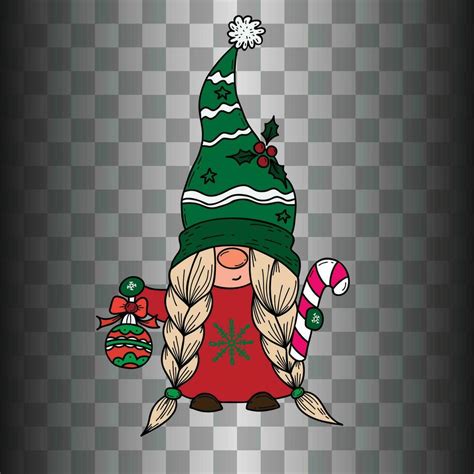 Cute Scandinavian Christmas Girl Gnome Vector Hand Drawn Dwarf