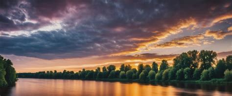 Sunset Over The River Daugava Premium Ai Generated Image