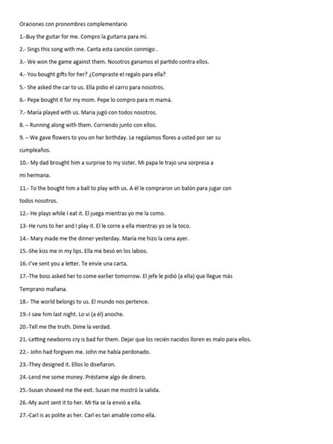 Oraciones Con Pronombres Complementario Pdf