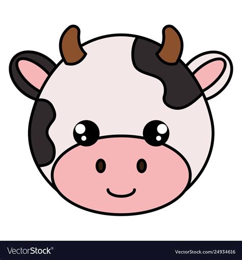 Cute And Little Cow Head Character Vector Image On Vectorstock Cow Drawing Cute Cows Cartoon