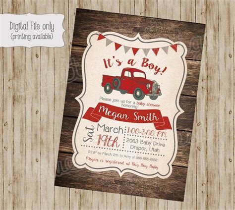 Vintage Truck Baby Shower Invitation Rustic Wood Baby Shower Retro Baby Boy Shower In Truck