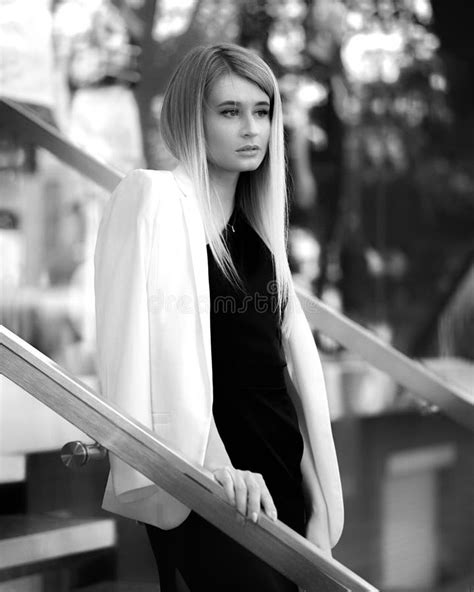 Bonde Girl Posing On The Steps Stock Image Image Of Glamour Black