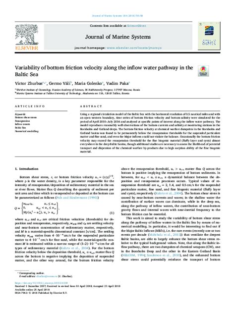 Pdf Variability Of Bottom Friction Velocity Along The Inflow Water Pathway In The Baltic Sea