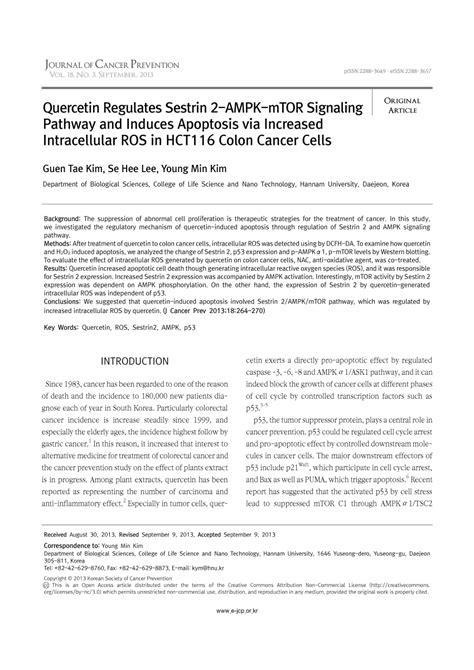 Pdf Quercetin Regulates Sestrin 2 Ampk Mtor Signaling Pathway And