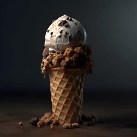 Cono De Helado Con Trozos De Chocolate Y Helado De Vainilla Sobre Fondo Oscuro Foto Gratis