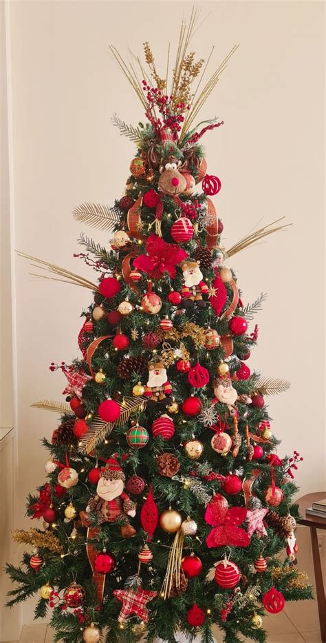 Decoração Árvore De Natal Vermelha E Dourada Christmas Tree