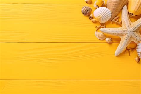 Premium Photo Yellow Background With Shells And A Seashell On It