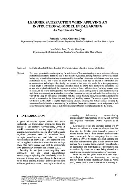 Pdf Learner Satisfaction When Applying An Instructional Model In E Learning An Experimental