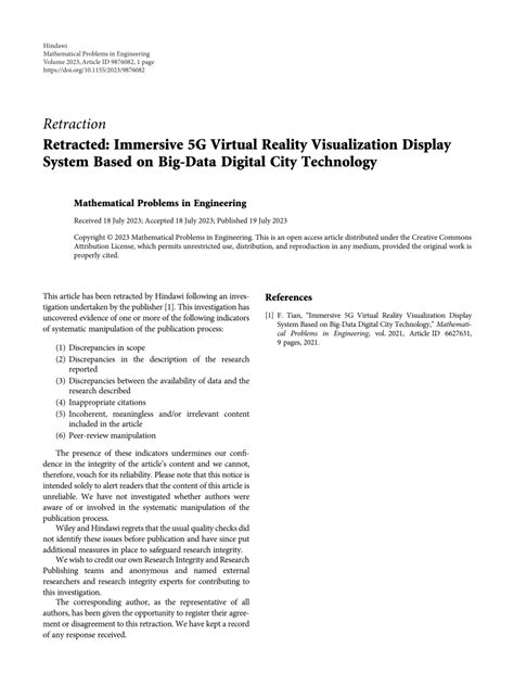 Pdf Retracted Immersive 5g Virtual Reality Visualization Display